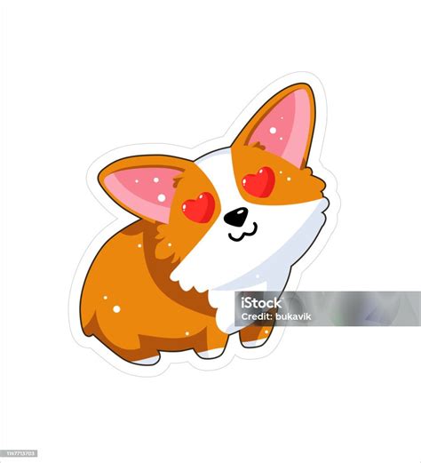 개 이모티콘 스티커 패치 벡터 일러스트입니다 만화 코기 웰시 코기 귀여운 웰시 코기 펨 브 로크 만화 귀여운 강아지 품종 웰시 코기 플랫 스타일입니다 눈에 마음을 가진 개