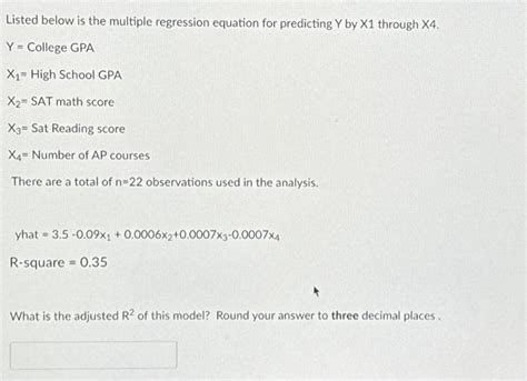 Solved Listed Below Is The Multiple Regression Equation For