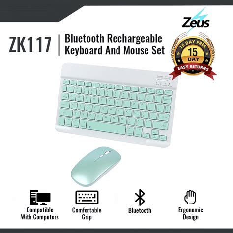Zeus 10 Bluetooth Wireless Keyboard Mouse Combo Rechargeable Ultra Thin For Computer Cellphone