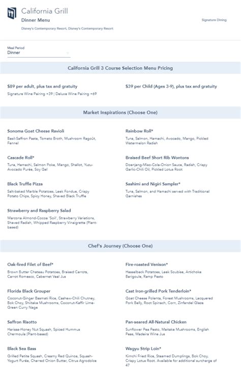 Menu Revealed For New 3 Course Selections At California Grill Chip