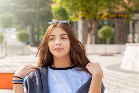 Close Up Portrait Of A Beautiful Teenage Girl In Tbilisi Capital Of