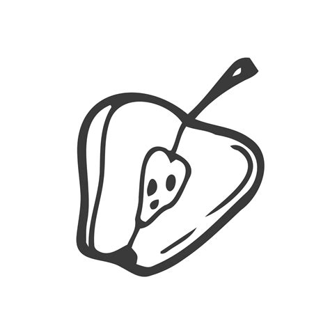 Apple Slice Sketch Black Line Fruits Illustration Set Graphic Vector Sketch In Hand Drawn