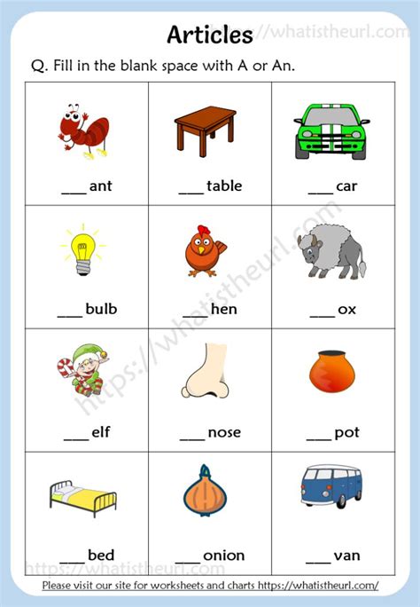 Articles Worksheets For Grade 1
