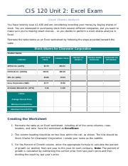 CIS120 ExcelExam Pdf CIS 120 Unit 2 Excel Exam Stock Shares Analysis You Have Recently Save