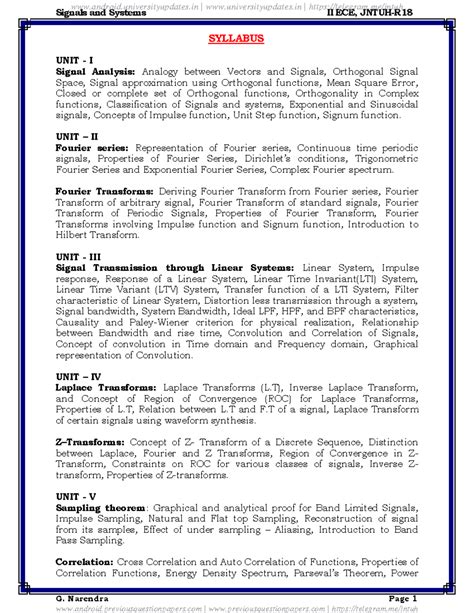 Jntuh Signals And Systems Notes Signals And Systems Ii Ece Jntuh R G Narendra Page 1
