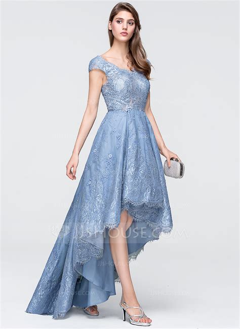 A Lineprincess V Neck Asymmetrical Tulle Lace Prom Dresses 018093866 Prom Dresses Jjs House