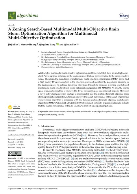 PDF A Zoning Search Based Multimodal Multi Objective Brain Storm