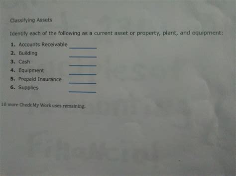 solved classifying assets identify each of the following as