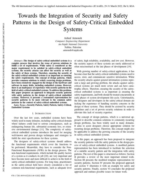 Towards The Integration Of Security And Safety Patterns In The Design