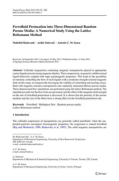 Pdf Ferrofluid Permeation Into Three Dimensional Random Porous Media