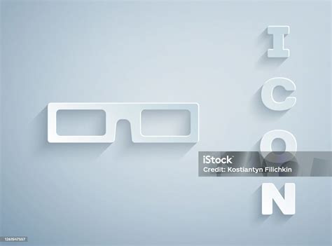 회색 배경에 격리 된 종이 컷 시네마 안경 아이콘 종이 아트 스타일 벡터 일러스트레이션 3에 대한 스톡 벡터 아트 및 기타 이미지 3 3차원 형태 개인적 시점