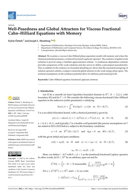 Pdf Well Posedness And Global Attractors For Viscous Fractional Cahn Hilliard Equations With