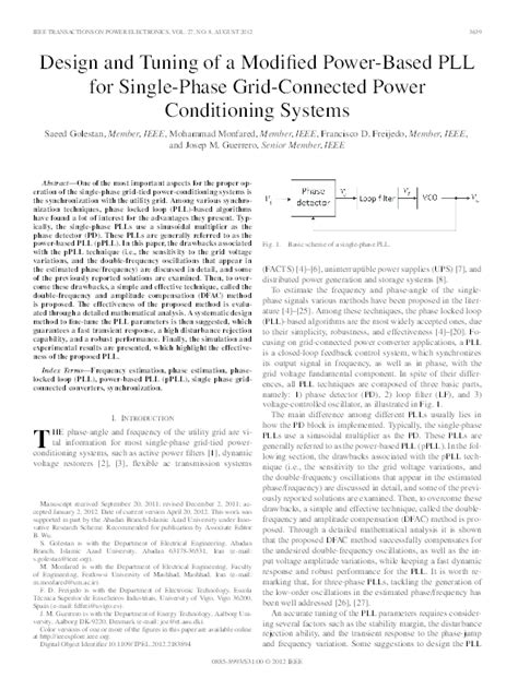 Pdf Design And Tuning Of A Modified Power Based Pll For Single Phase Grid Connected Power
