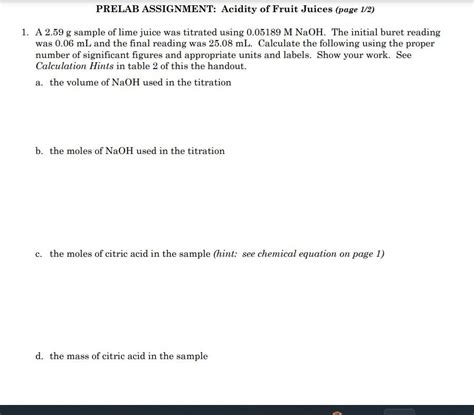 solved prelab assignment acidity of fruit juices page 1 2