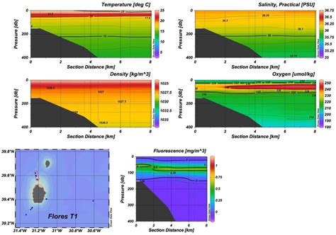 3 Depth Profiles Of Temperature Salinity Density Dissolved Oxygen