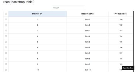 React Bootstrap Table2 Codesandbox