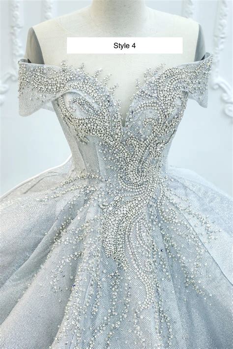 Grey Silver Long Sleeves Or Drop Sleeves Beaded Bodice Sparkle Ball