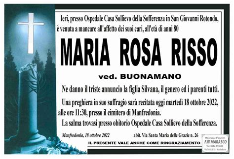 Funerali E Annunci Funebri A Manfredonia Maria Rosa Risso Funer24