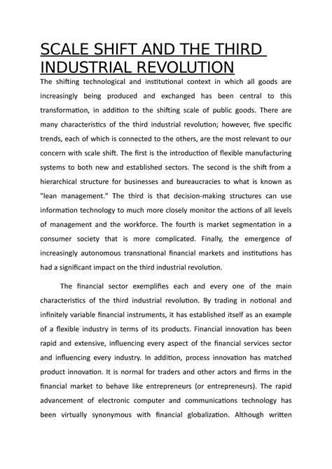 Scale Shift And The Third Industrial Revolution Scale Shift And The