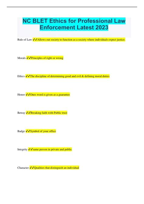 Nc Blet Ethics For Professional Law Enforcement Latest 2023 Nc Blet