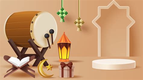 이슬람 전시 연단 장식 배경과 이슬람 장식 벡터 3d 일러스트레이션 0명에 대한 스톡 벡터 아트 및 기타 이미지 0명 3차원 형태 Eid Mubarak Istock