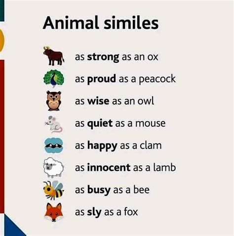 Animal Similes 🐯🐅🐘🦉 Simile Happy As A Clam Sly