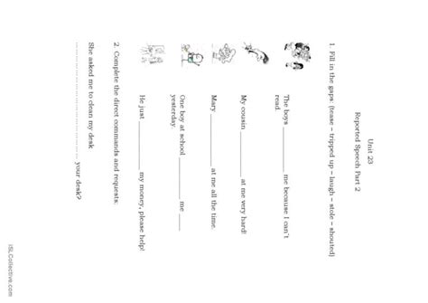 Reported Speech Español Ele Hojas De Trabajo Pdf And Doc