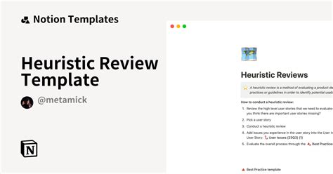 Heuristic Review Template Template By Metamick Notion Marketplace