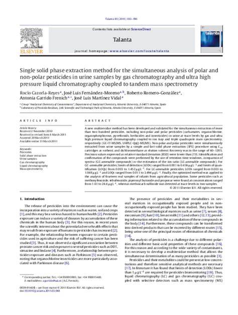 Pdf Single Solid Phase Extraction Method For The Simultaneous Analysis Of Polar And Non Polar