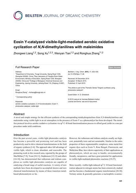 Pdf Cheminform Abstract Eosin Y Catalyzed Visible Light Mediated
