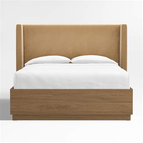 Arden 52 Velvet Camel Brown Upholstered Queen Headboard With Batten