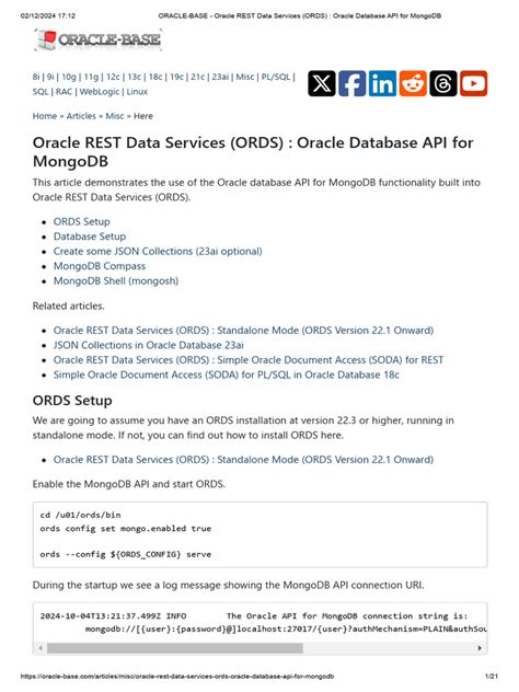 oracle base oracle rest data services ords oracle database api