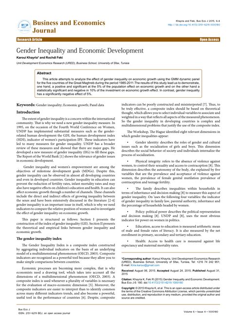 Pdf Gender Inequality And Economic Development