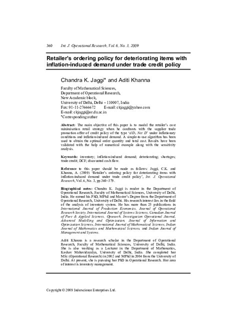 Pdf Retailers Ordering Policy For Deteriorating Items With Inflation Induced Demand Under