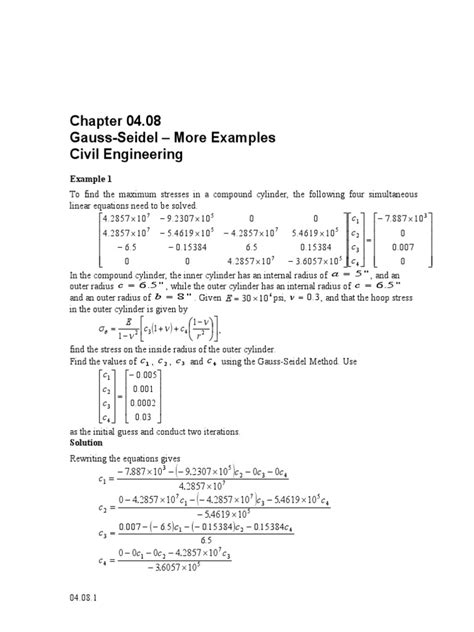 Gauss Seidel More Examples Civil Engineering Example 1 Pdf