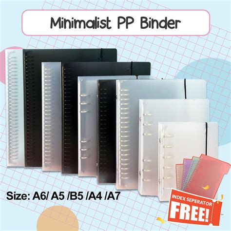 Minimalist Pp Binder Japan Style A6 A5 B5 A4 A7 Stationary Binding Cover Free Page Separator