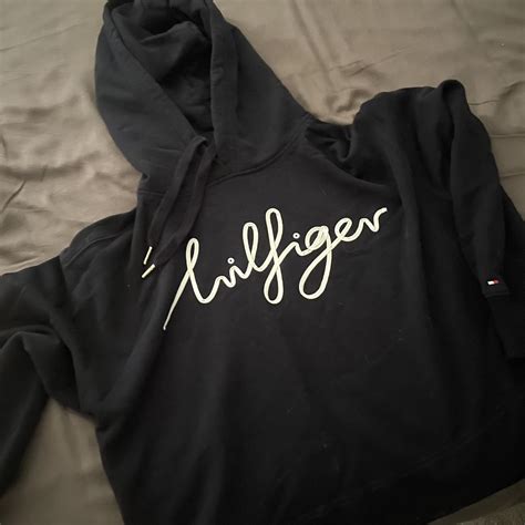 Tommy Hilfiger Black Cursive Writing Hoodie Theres Depop