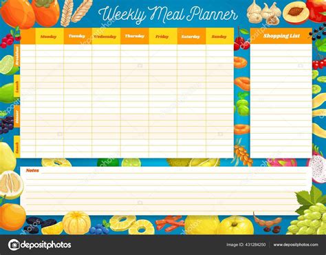 Planificador Comidas Semanal Horario Vectorial Organizador Del Plan