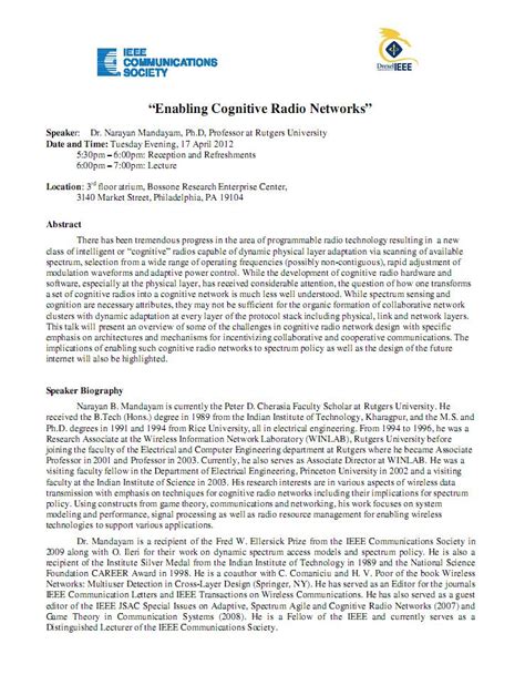 Ieee Distinguished Lecture “enabling Cognitive Radio Networks” Drexel Ieee Graduate Dig Forum