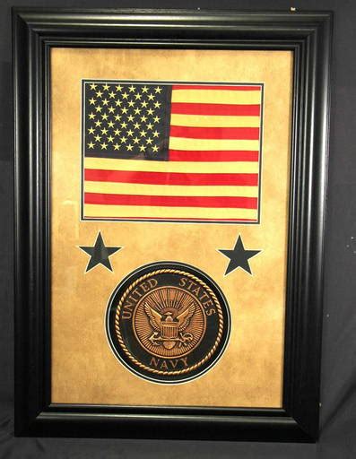 Framed American Flag With Us Navy Crest