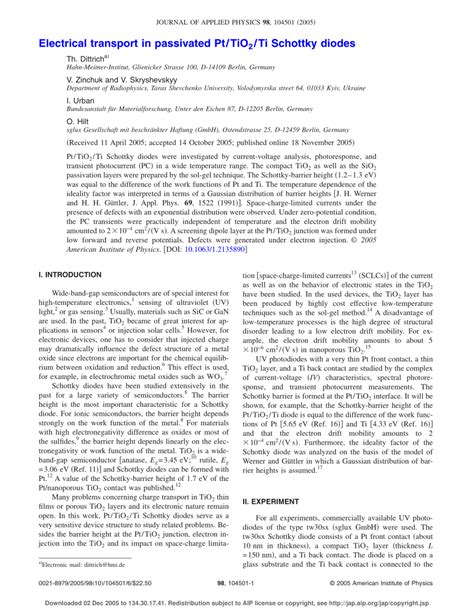 Pdf Electrical Transport In Passivated Pttio2ti Schottky Diodes