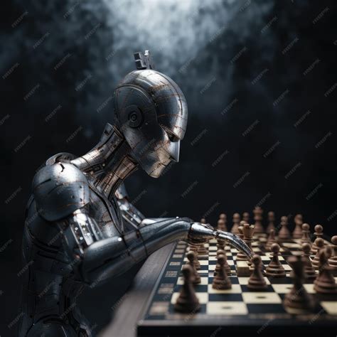 Premium Ai Image Futuristic Sci Fi Humanoid Robotics Playing Chess