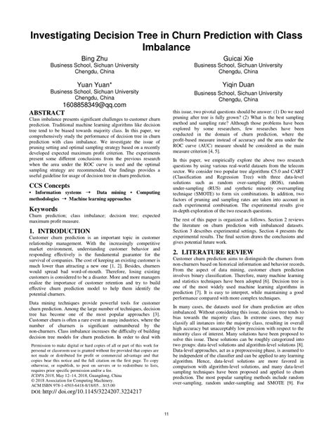 Pdf Investigating Decision Tree In Churn Prediction With Class Imbalance
