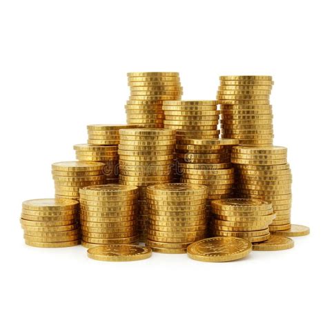 Stacks Of Gold Coins Arranged In A Pyramid Formation On A White Background Stock Illustration