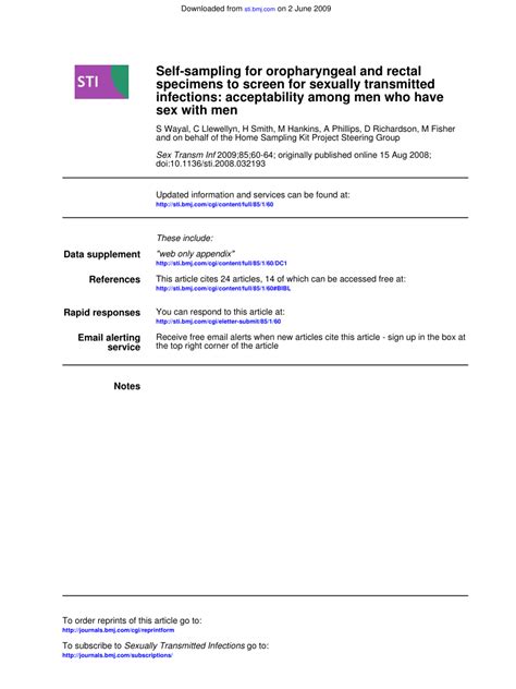 Pdf Self Sampling For Oropharyngeal And Rectal Specimens To Screen