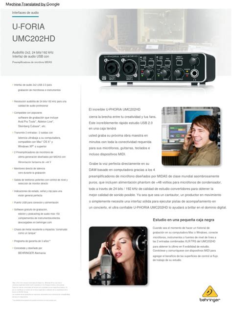 Manual Behringer Umc202hd Español Pdf Micrófono Ciencias De La Computación