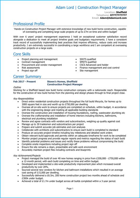 Construction Project Manager CV Examples Guide Get Hired