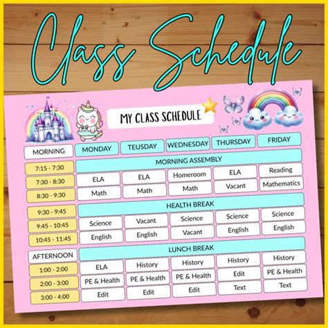 Editable Weekly Class Schedule Class Timetable Template Weekly School