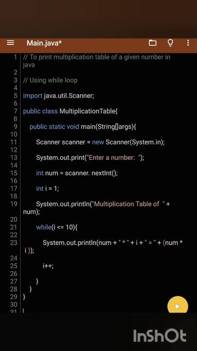 To Print Multiplication Table Of A Given Number In Javausing While Loop