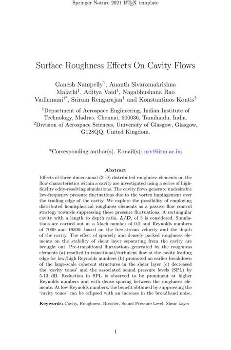 Pdf Surface Roughness Effects On Cavity Flows